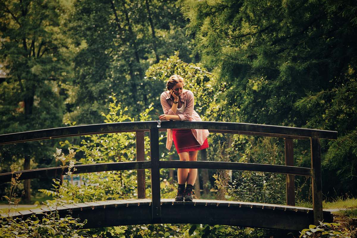 Human Woman Standing On Bridge Person Image Free Photo